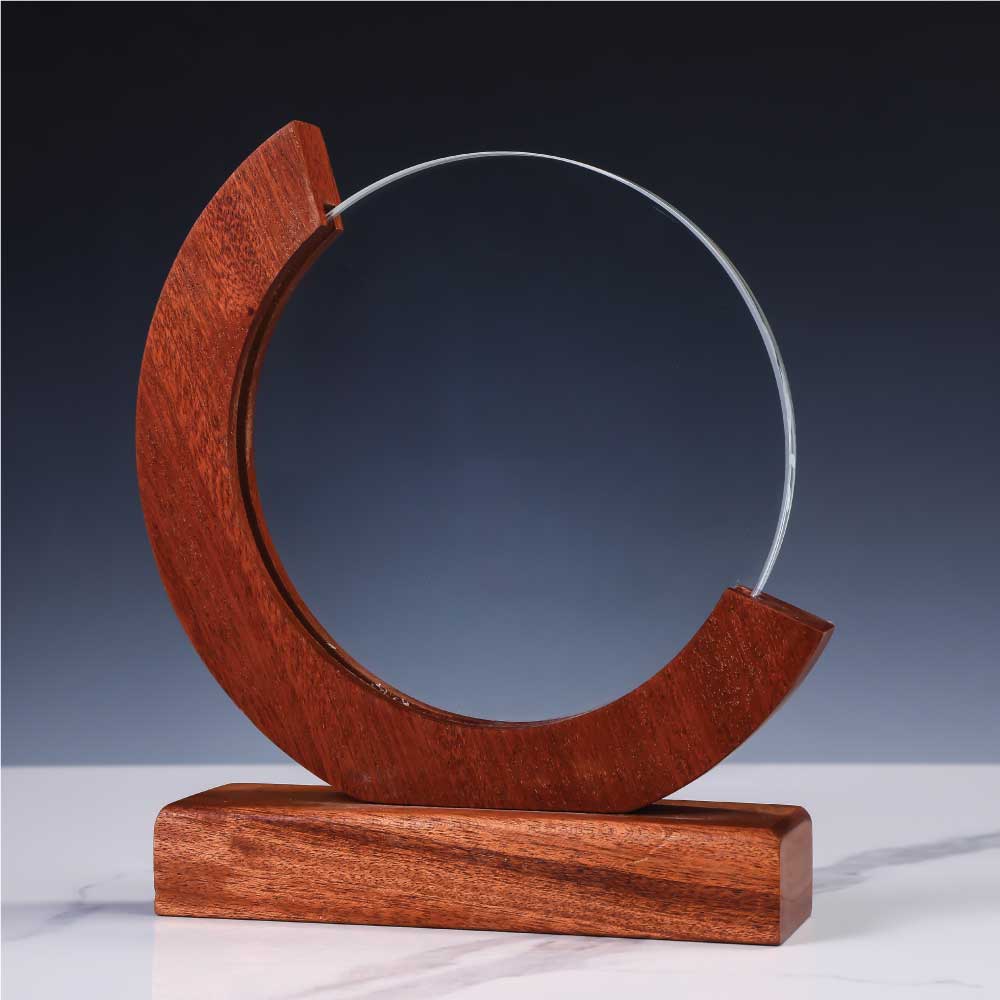 Round Moon Crystal Awards with Wooden Base | Promotional Gifts Suppliers