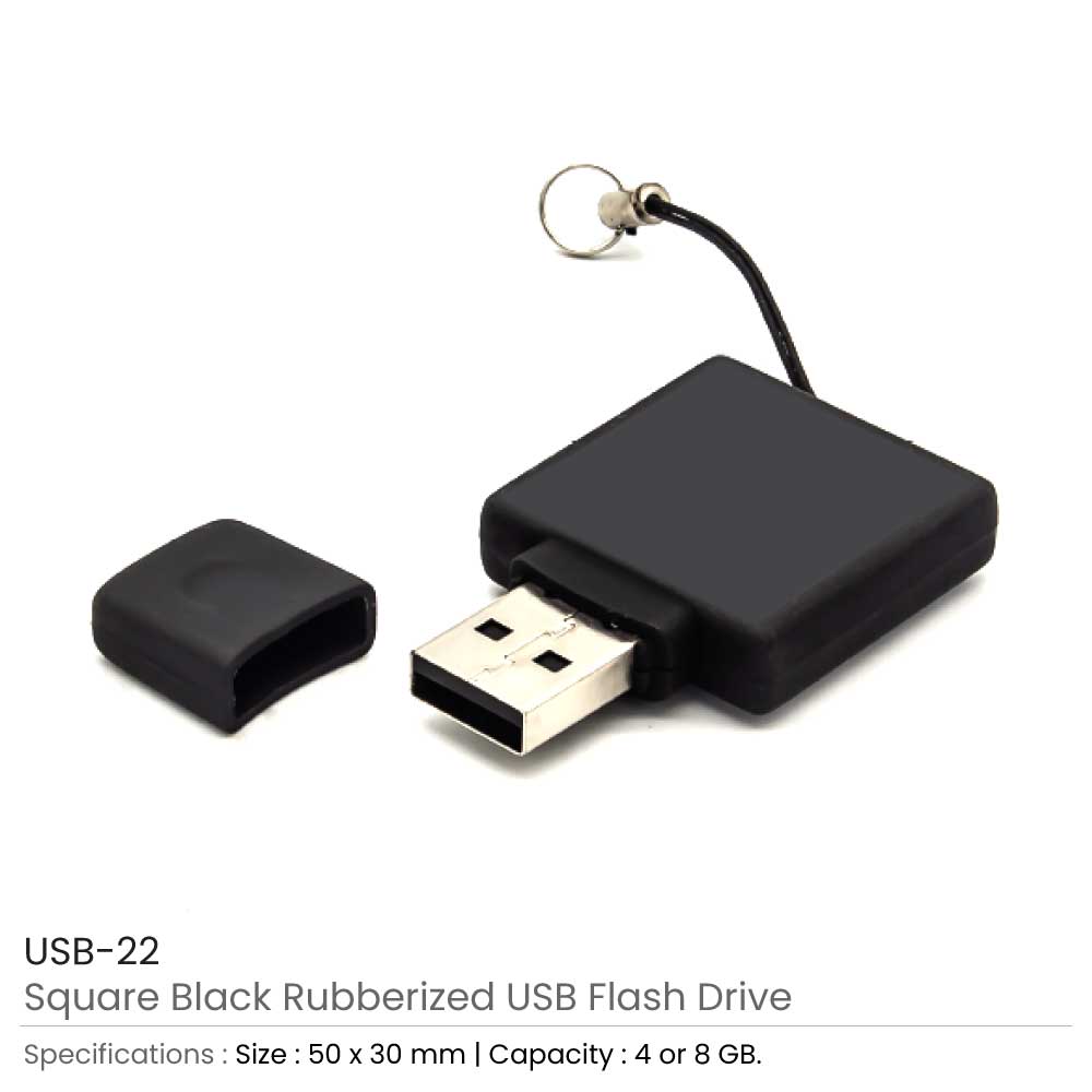 Square Black Rubberized USB Flash Drives | Promotional Gifts Suppliers