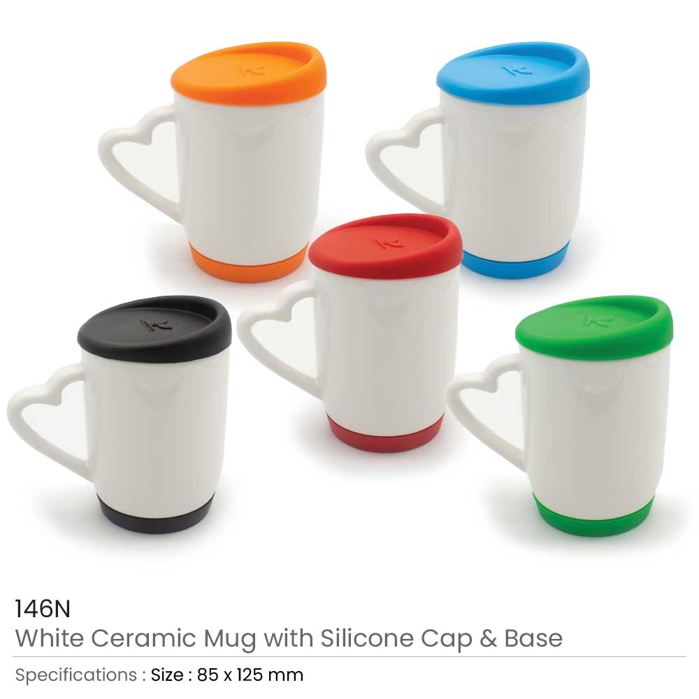 White Ceramic Mugs with Silicone Cap and Base | Promotional Gifts Suppliers