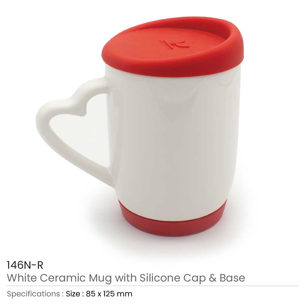 White Ceramic Mugs with Silicone Cap and Base | Promotional Gifts Suppliers