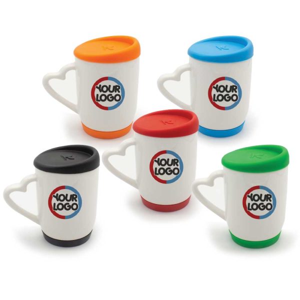 White Ceramic Mugs with Silicone Cap and Base | Promotional Gifts Suppliers
