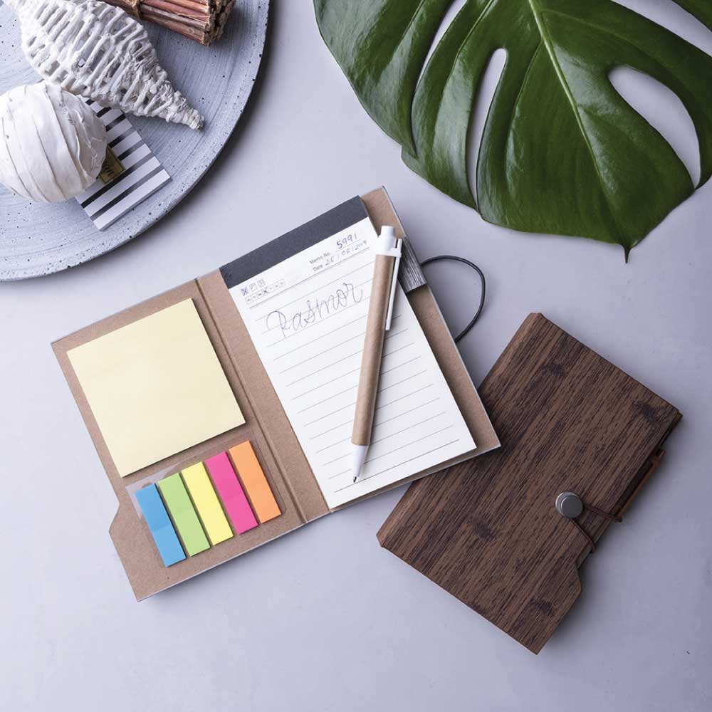 Wood Design Notebook with Sticky Note and Pen | Promotional Gifts Suppliers