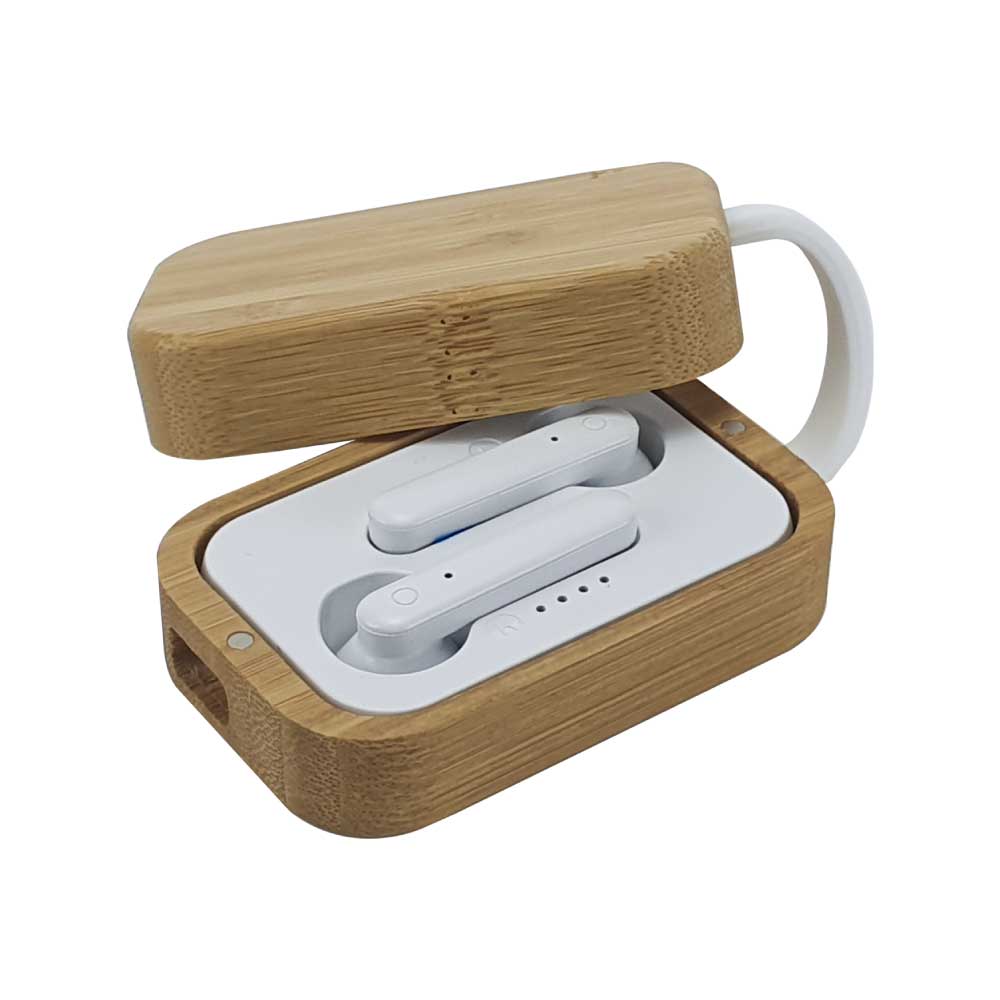 BT Earbuds with Bamboo Case | Promotional Gifts Suppliers