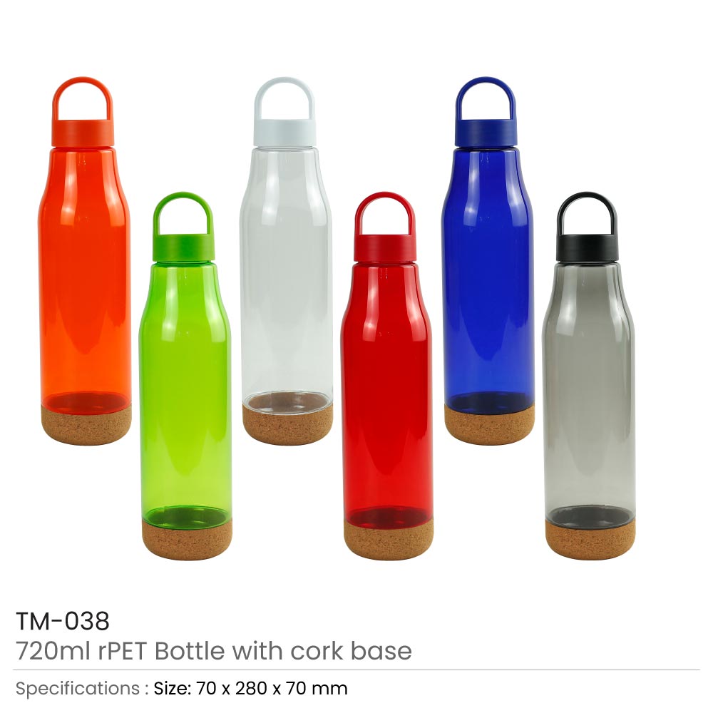 rPET Bottles with Cork Base, Twist-off Lid, Handle 720ml | Promotional ...